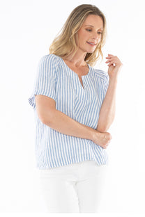 Women's Metallic Stripe Top in Blue and White