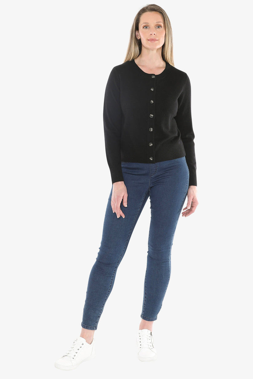 Womens button through cardi black 58611004a