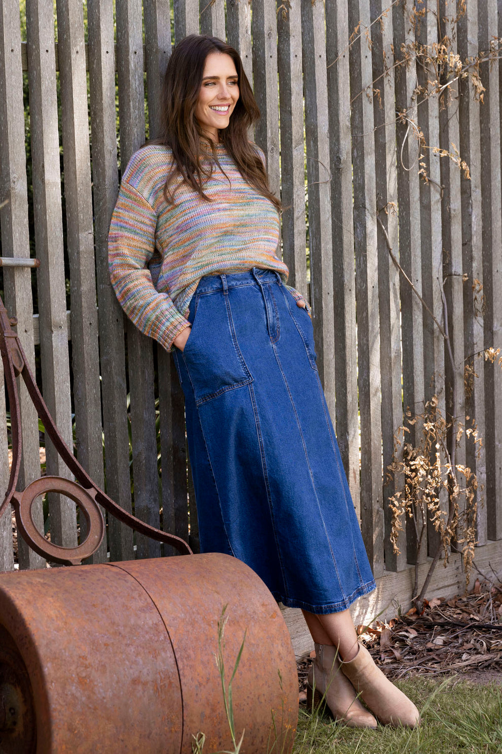Womens denim panel skirt blue 586j6037a