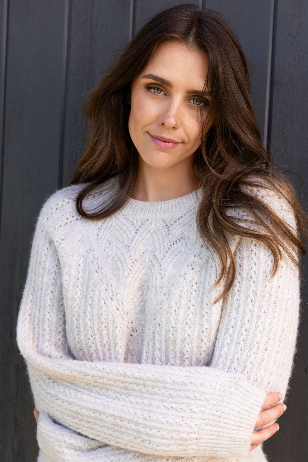 Womens pointelle pullover beige 58611079a