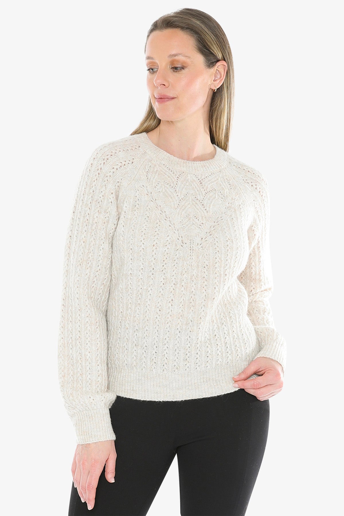 Womens pointelle pullover beige 58611079a