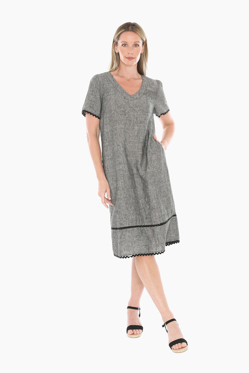 Ric Rac Short Sleeve Shift Dress In Blackstone C/D