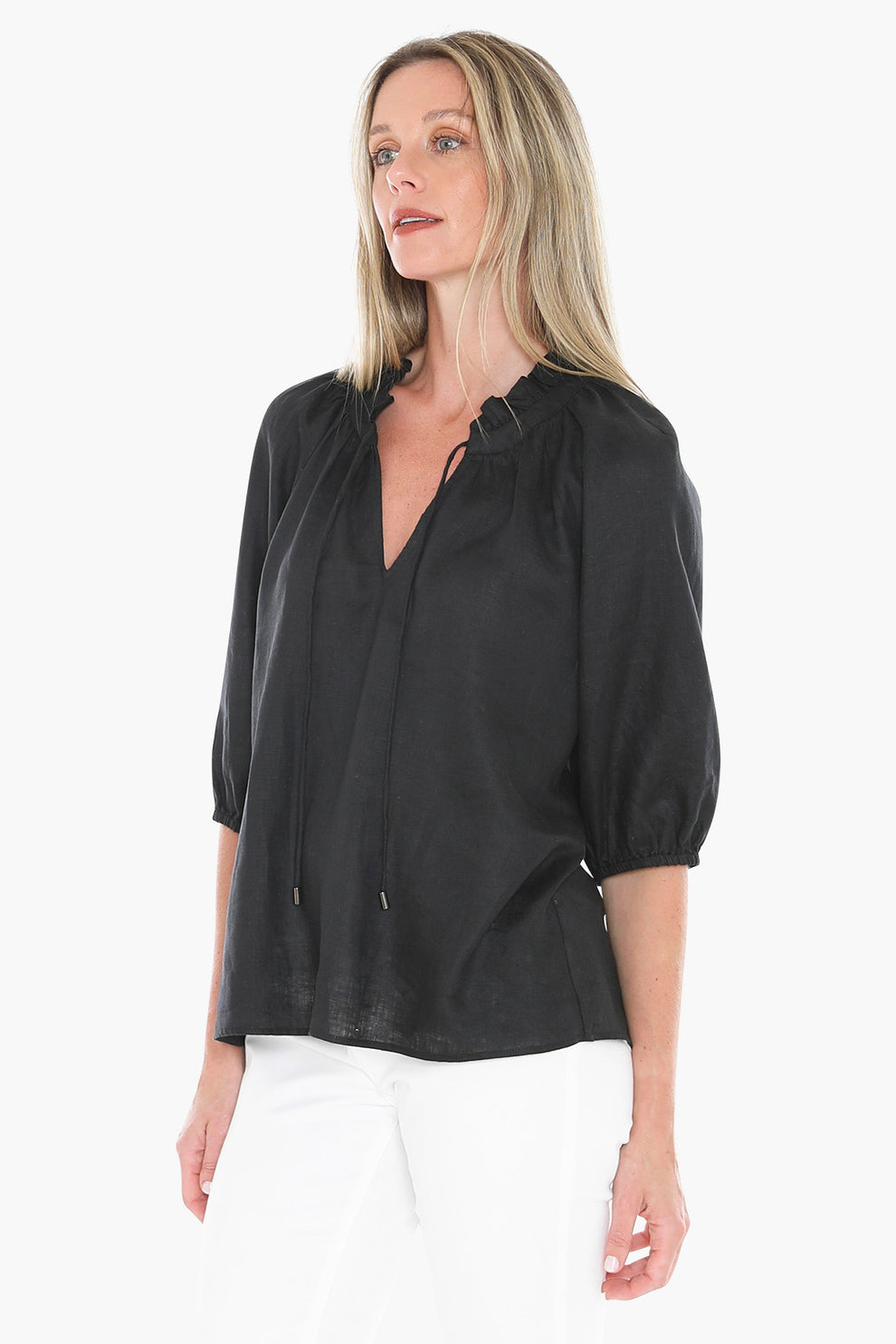 Womens ruffle neck top black 596j3085a