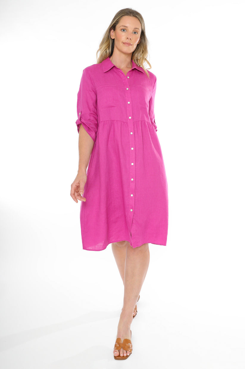 Women's Two Pocket Linen Dress in Pink