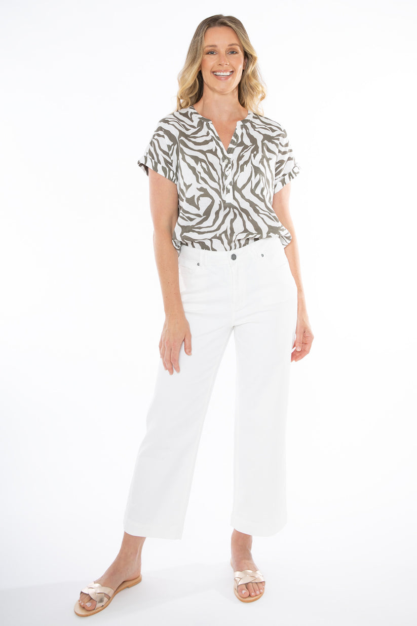 Women's Zebra Pattern Top in Green and White