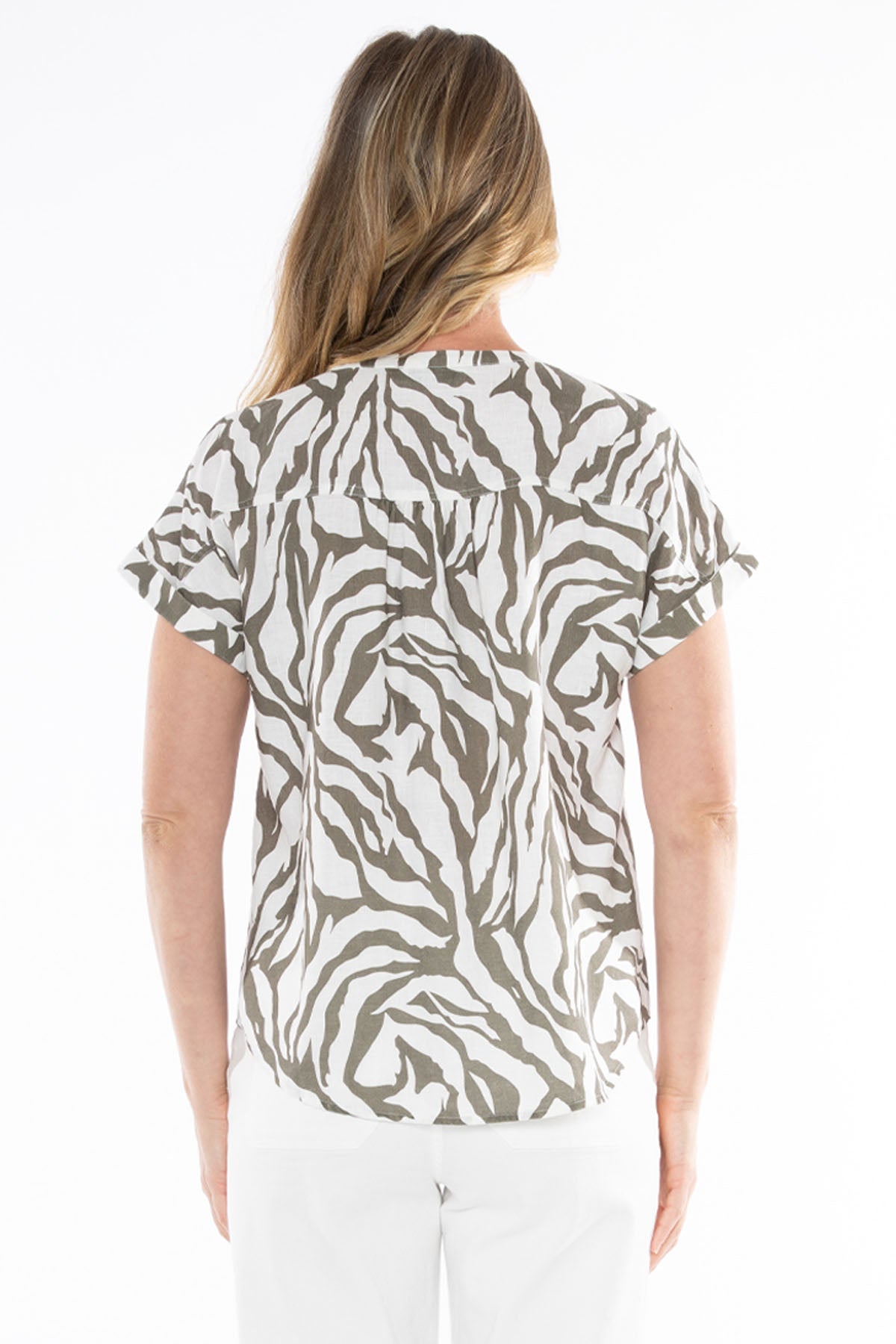 Women's Zebra Pattern Top in Green and White
