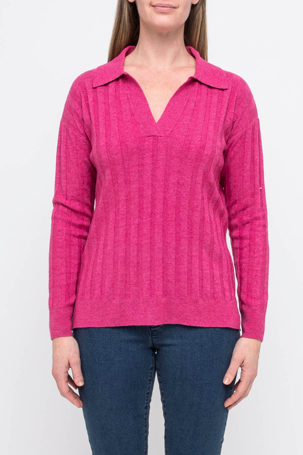 Women's Rib Collared Pullover in Pink