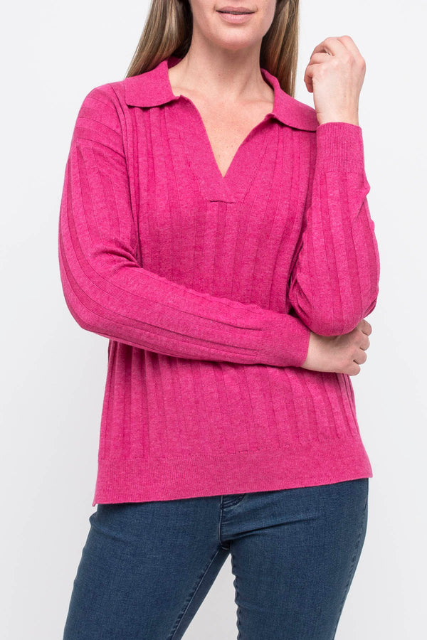 Women's Rib Collared Pullover in Pink