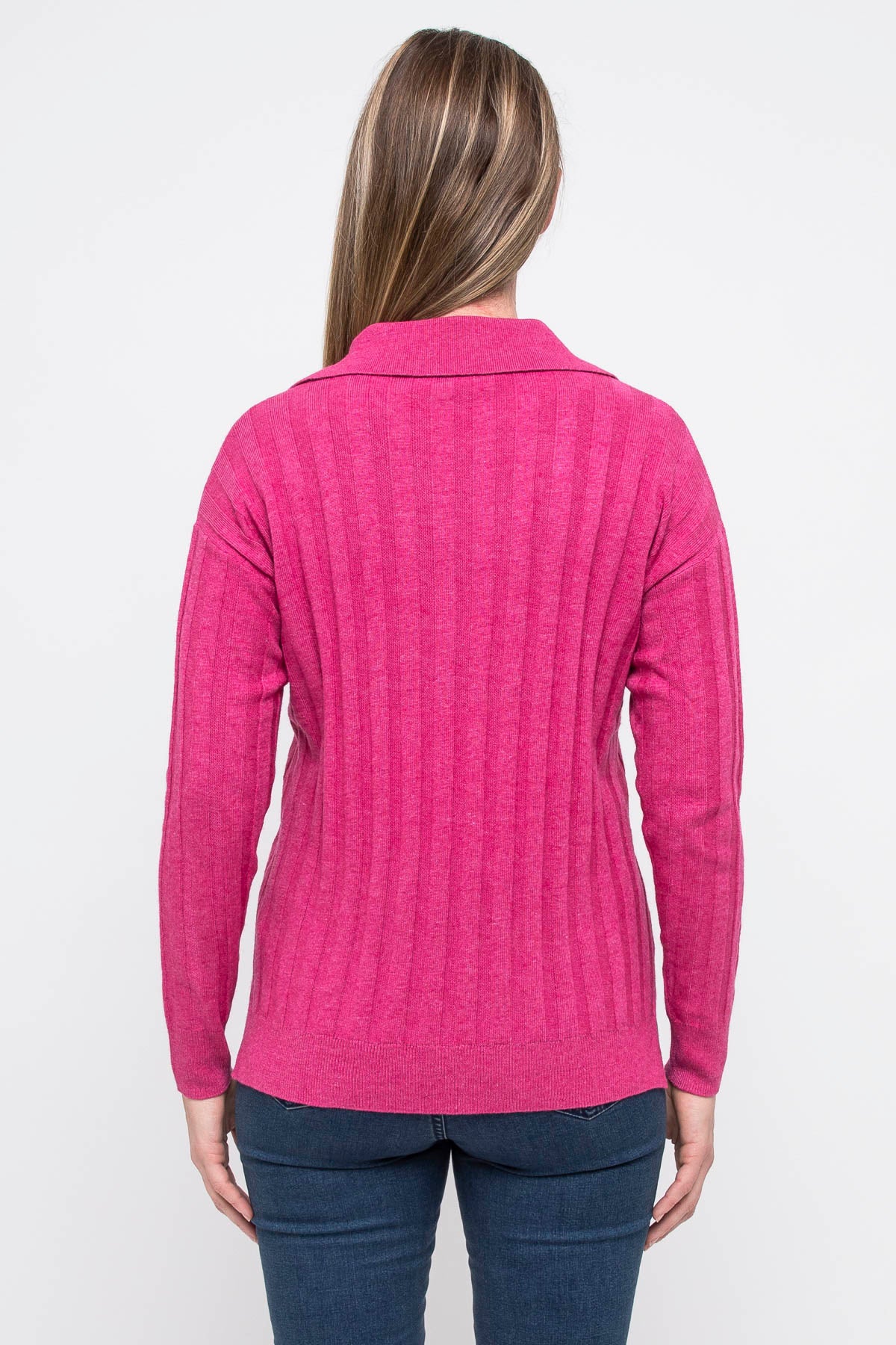 Women's Rib Collared Pullover in Pink